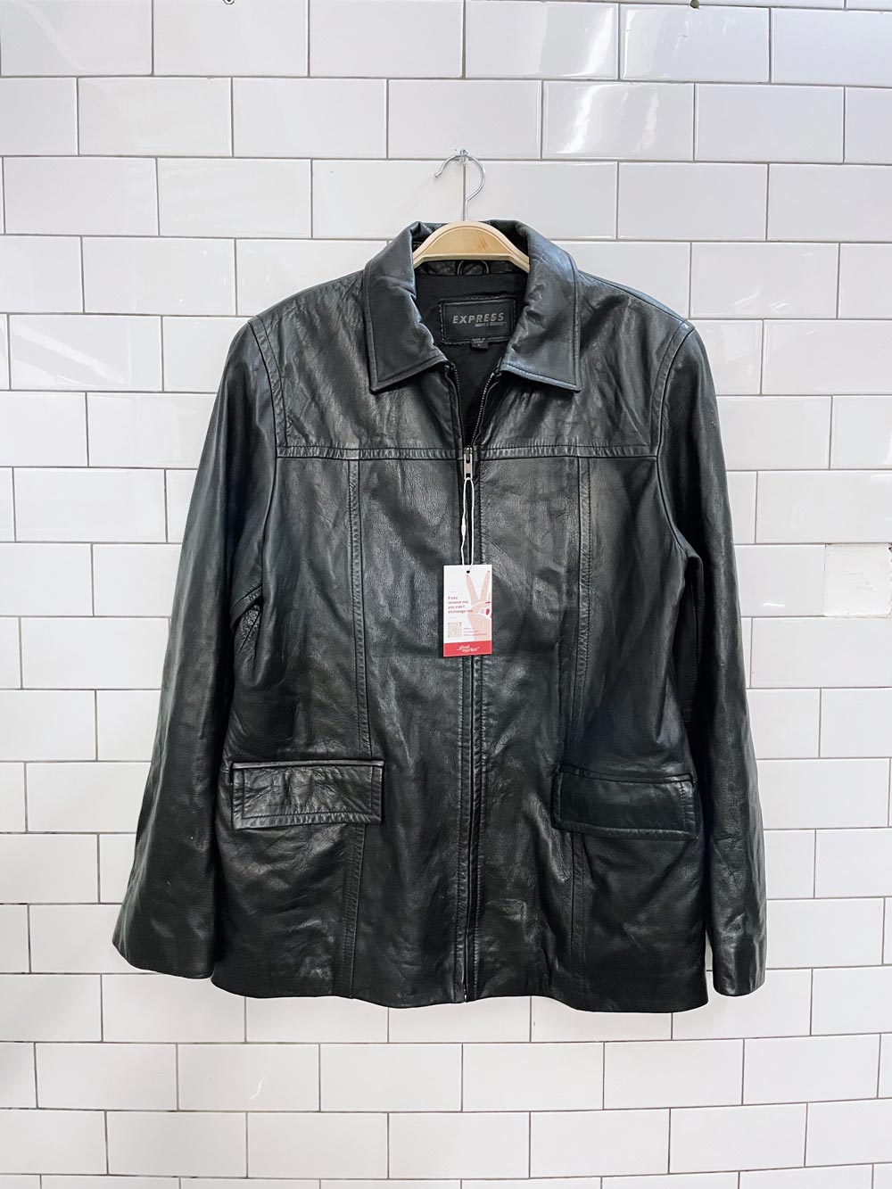 vintage 00s express minimal zip butter leather jacket – good market ...