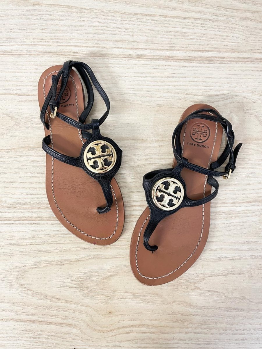 tory burch leticia leather logo thong sandal – good market thrift store