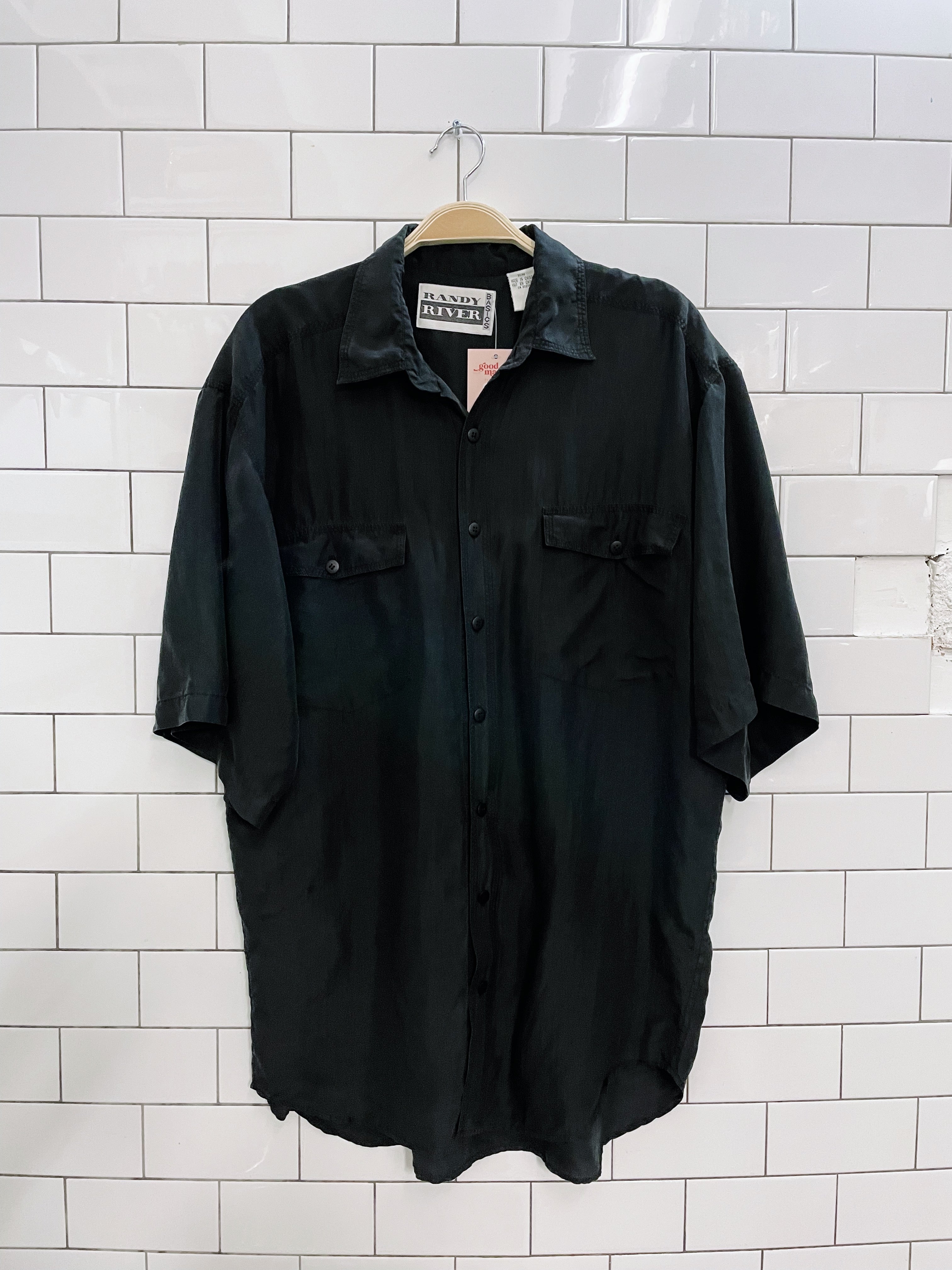 vintage randy river black ss silk shirt – good market thrift store