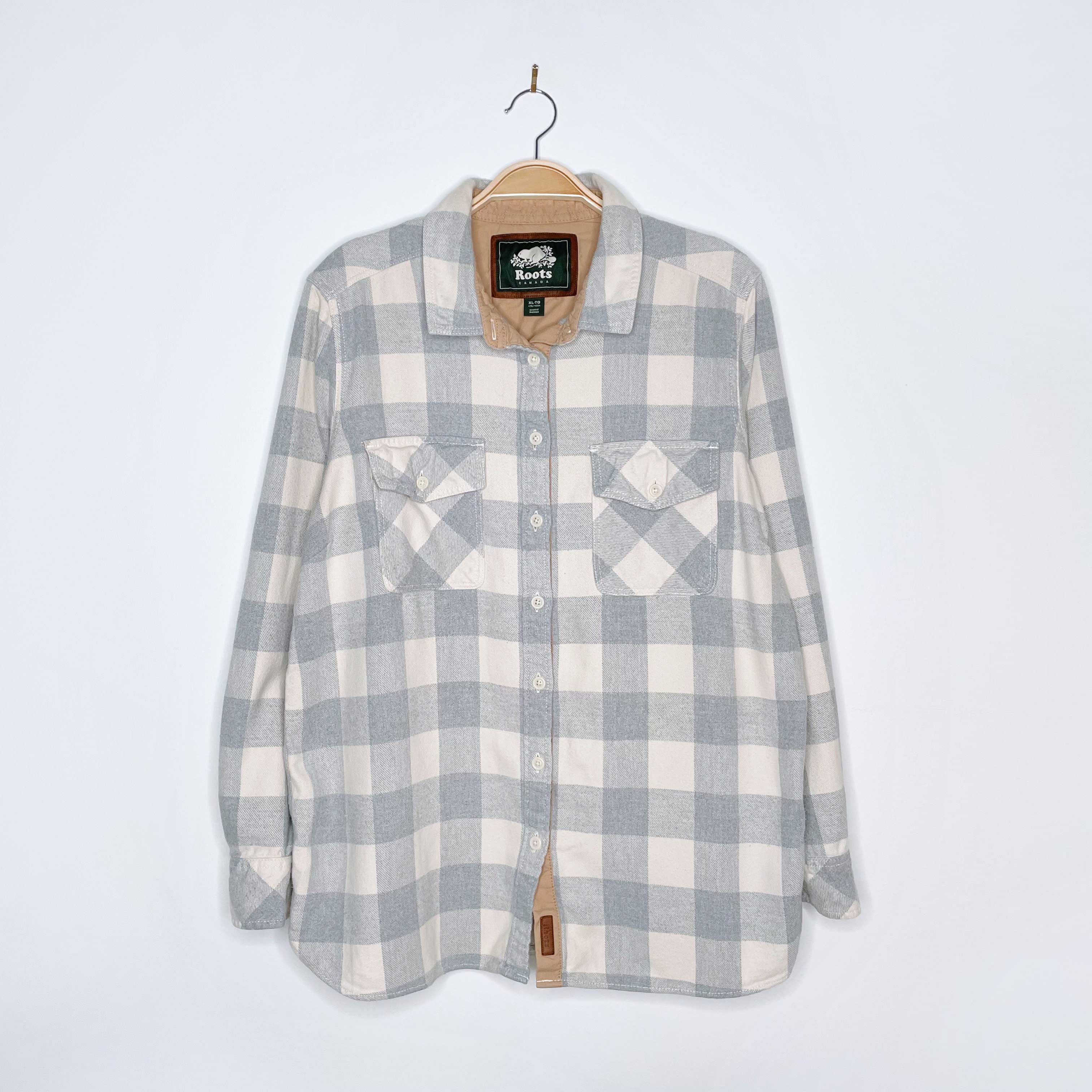 roots grey cream park flannel shirt – good market thrift store