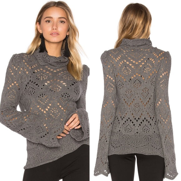 free people grey shoot from the heart pointelle sweater - size small ...